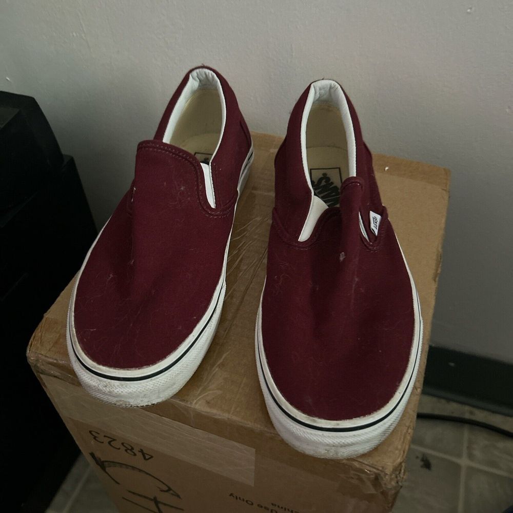 Vans Classic Slip-On Burgundy Canvas Sneakers Skate S… - Gem